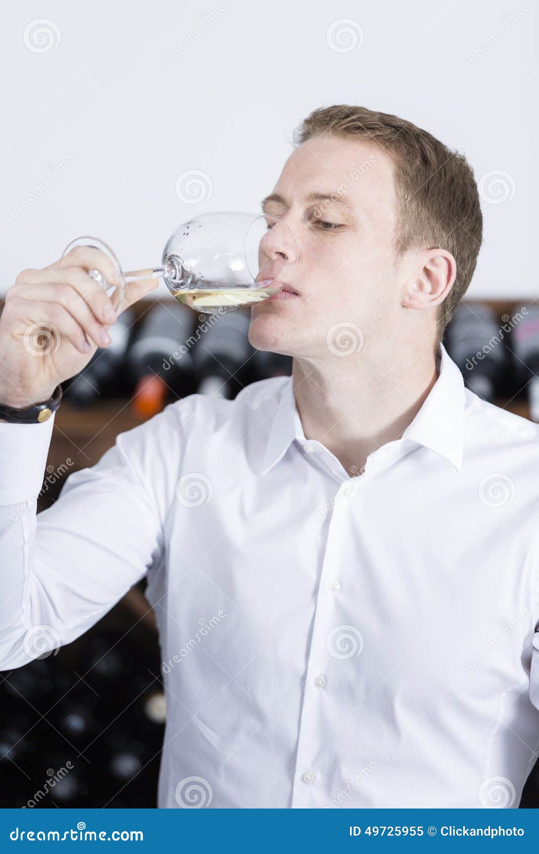 Man Tasting a Glass of White Wine Stock Image - Image of wineglass ...