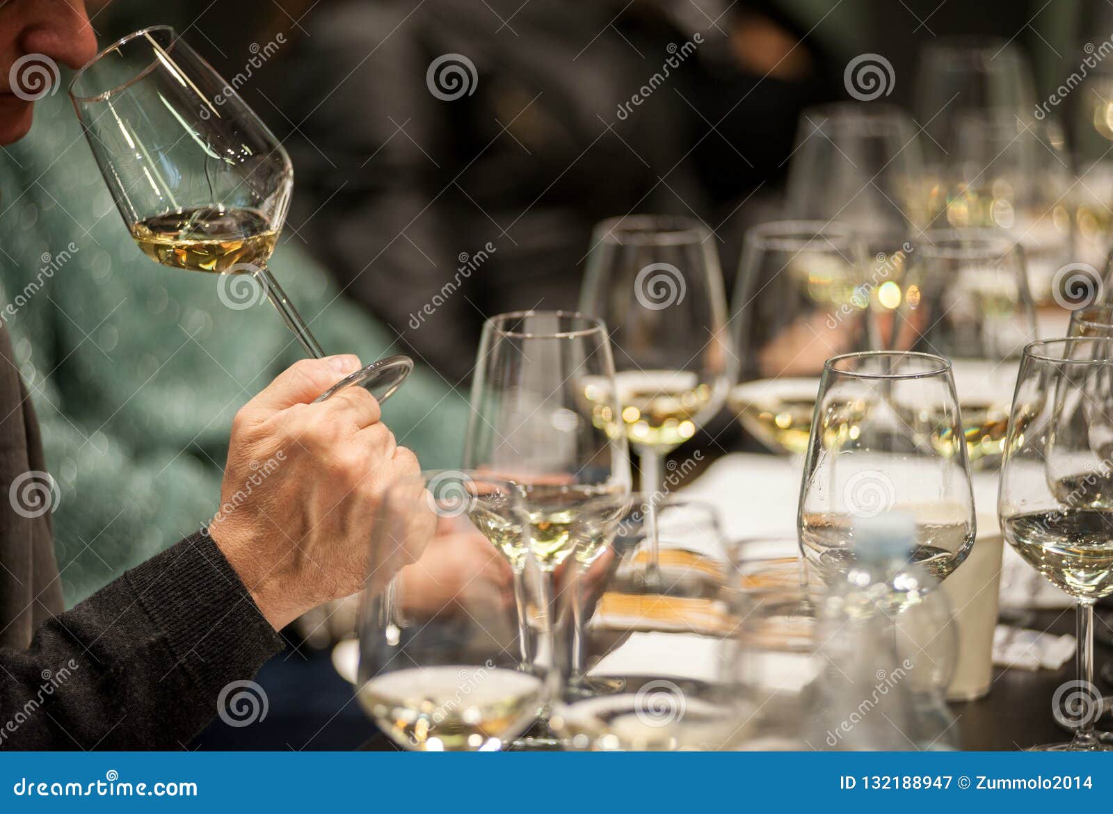 People Tasting White Wine and Making Notes at Degustation Card Stock ...