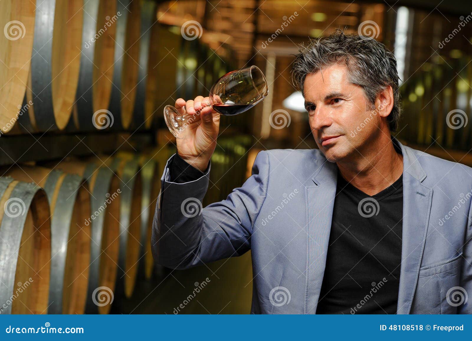 Man Tasting Wine in a Cellar-Winemaker Stock Photo - Image of inspector ...