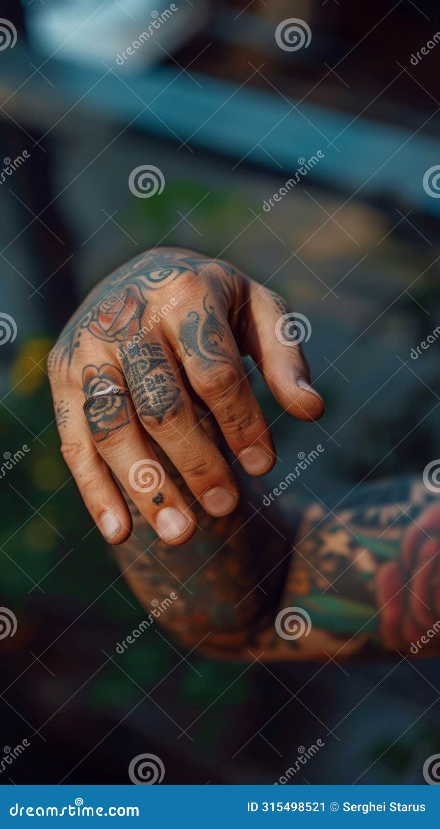 A Man With A Tattooed Hand Holding Up His Middle Finger, AI Royalty ...