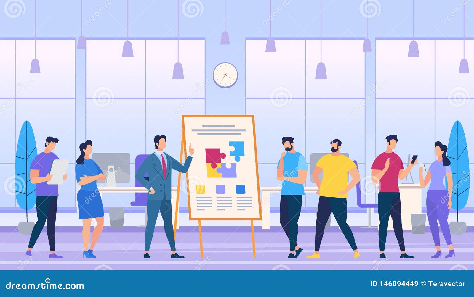 Man Teach How To Create Strong Team in Office. Stock Vector ...