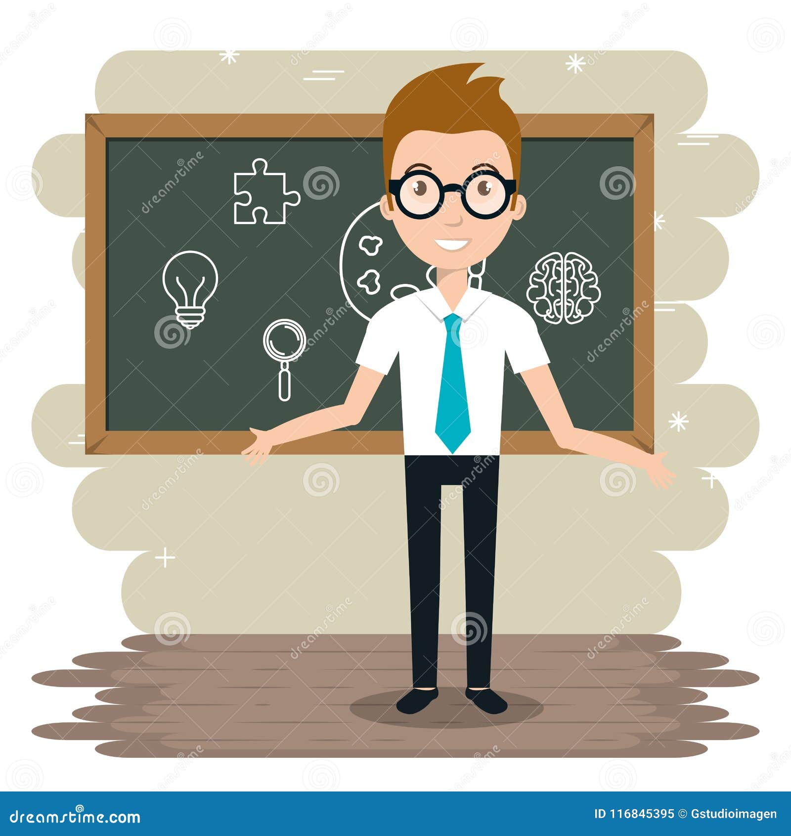 Man Teacher in the Classroom Stock Vector - Illustration of learn, flat ...