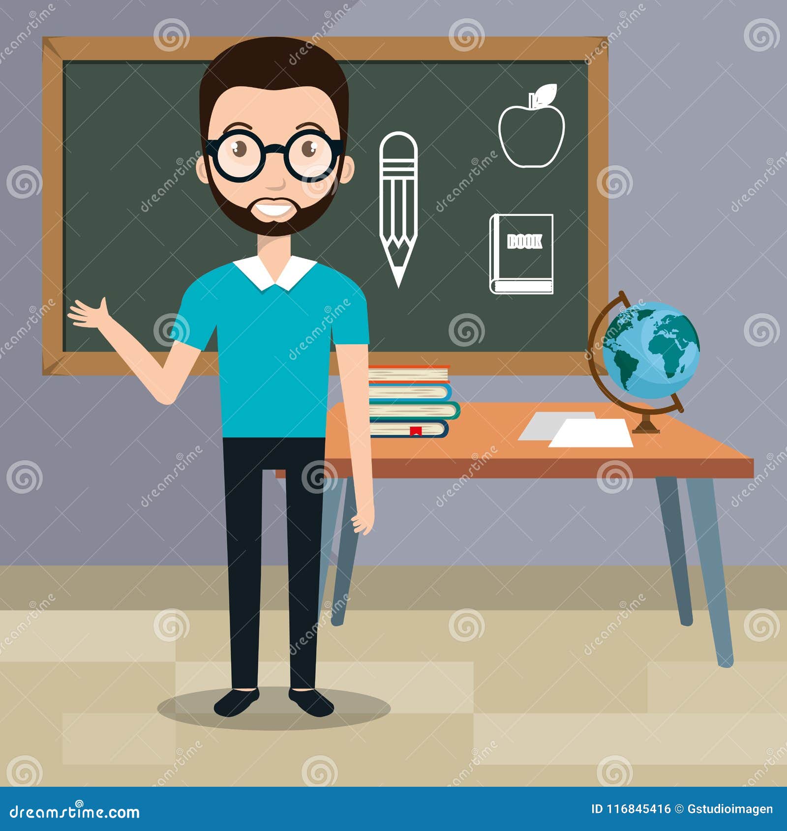 Man Teacher in the Classroom Stock Vector - Illustration of class ...
