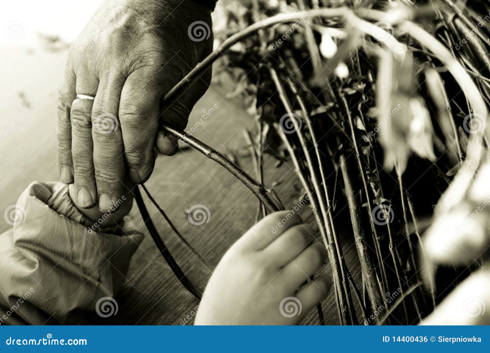Man Teaching Child Making a Wicker Basket Stock Photo - Image of hand ...
