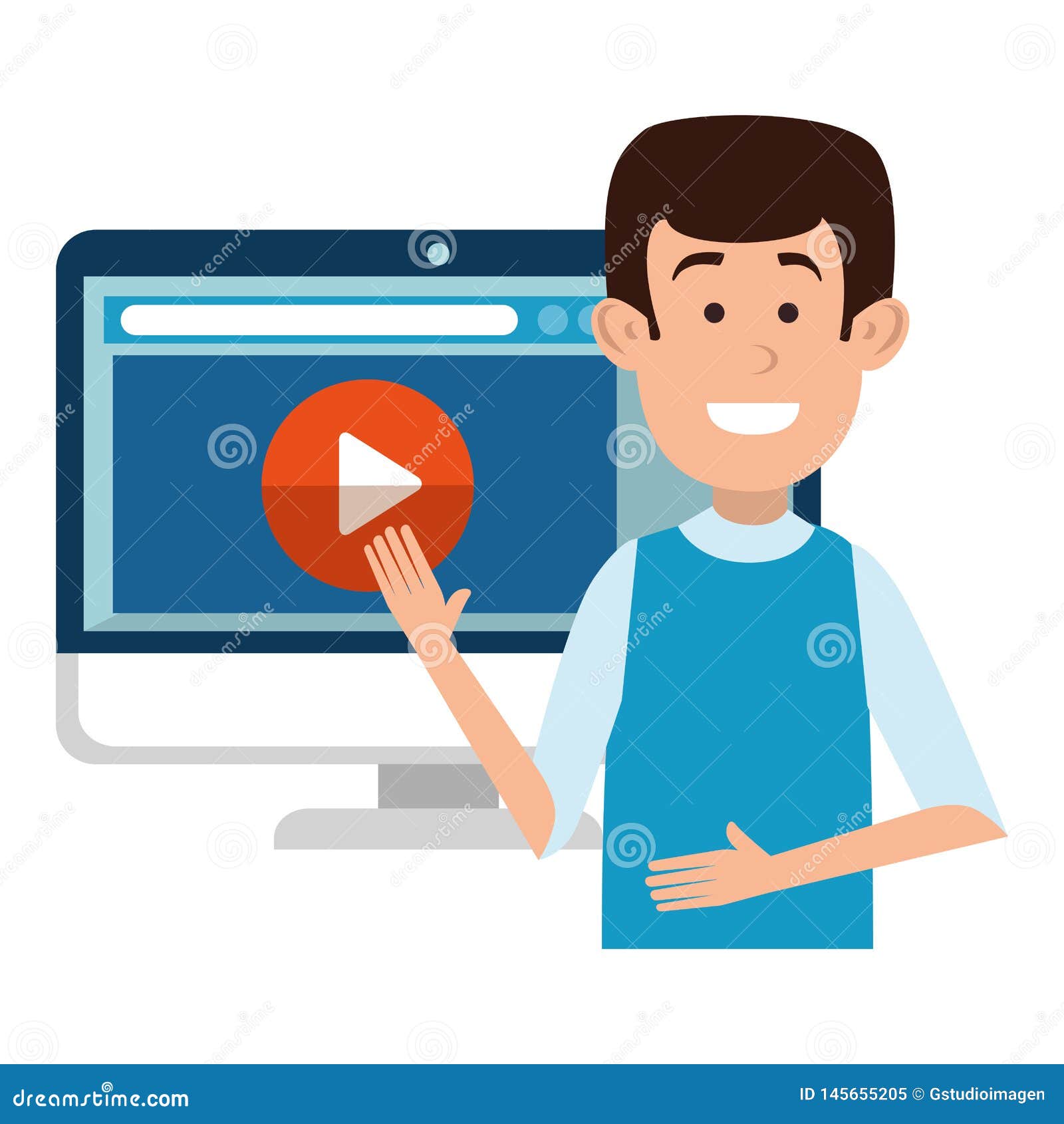 Man Teaching with Computer and Media Player Stock Illustration ...
