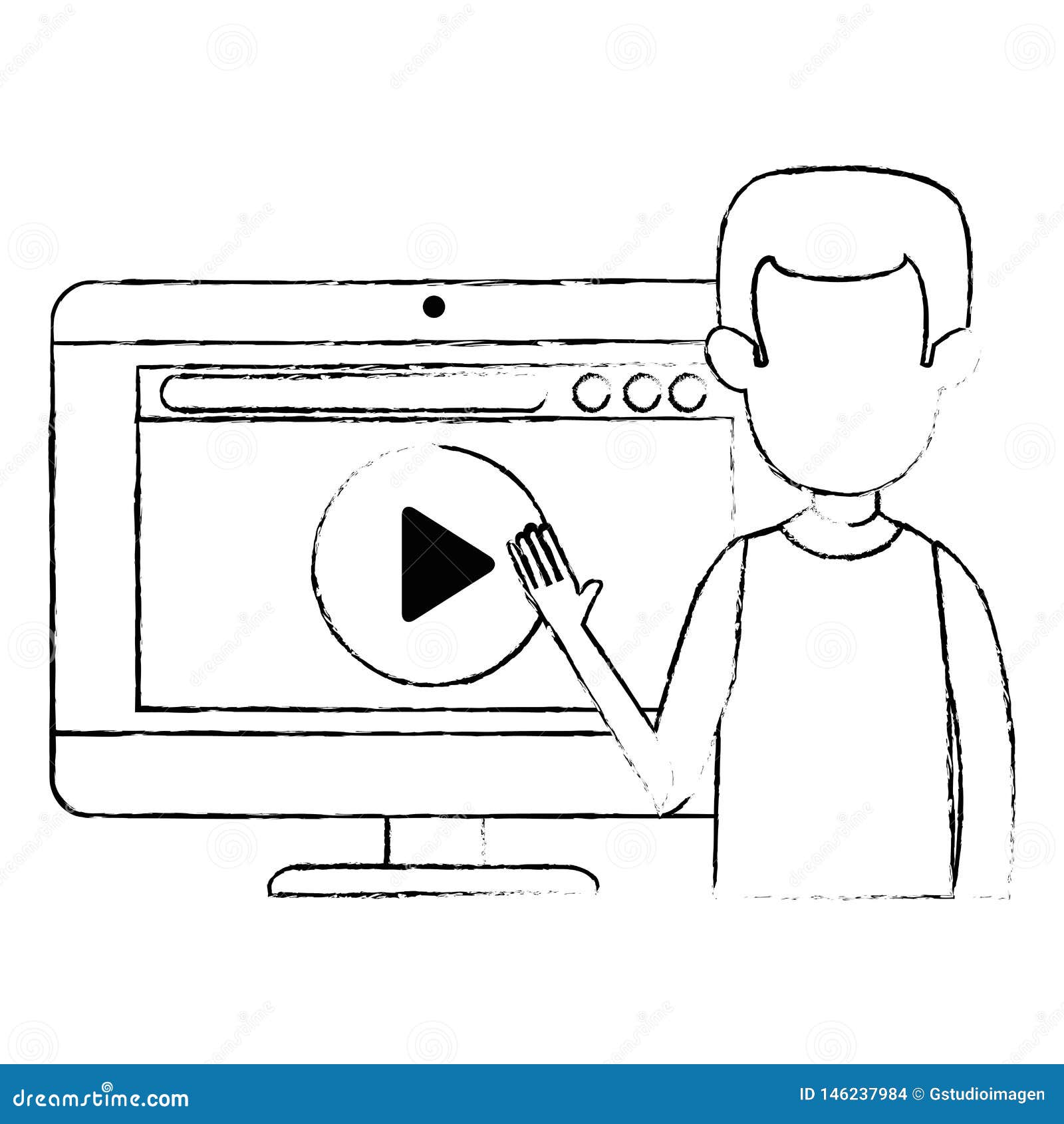 Man Teaching with Computer and Media Player Stock Illustration ...