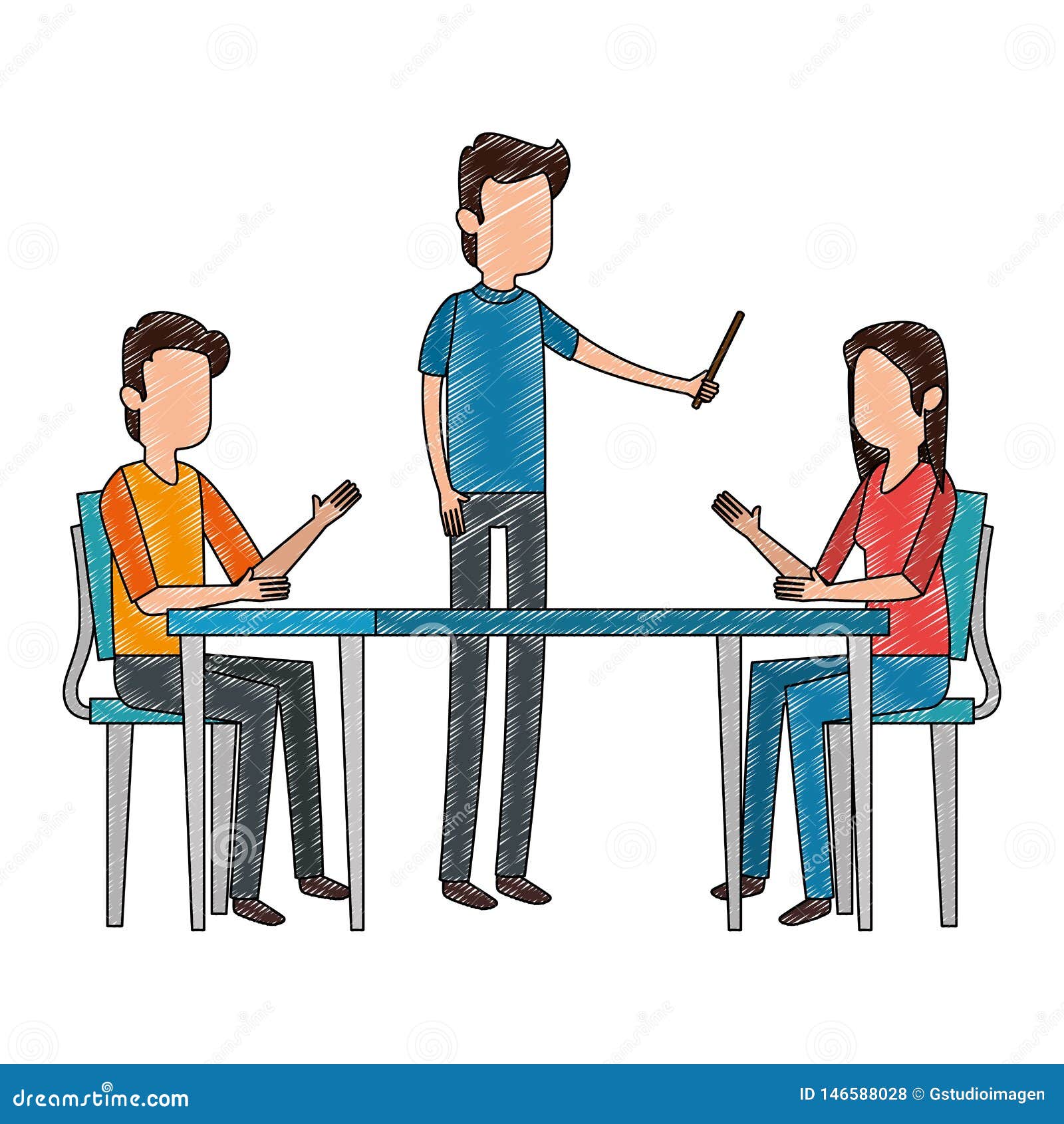Man Teaching Students Characters Stock Illustration - Illustration of ...