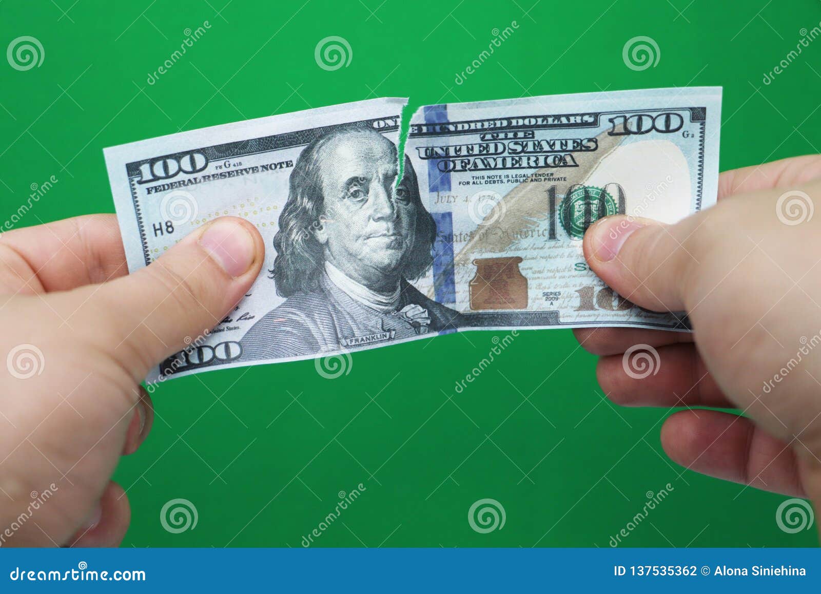 Man Tearing Dollars on Green Background Stock Photo - Image of dollar ...