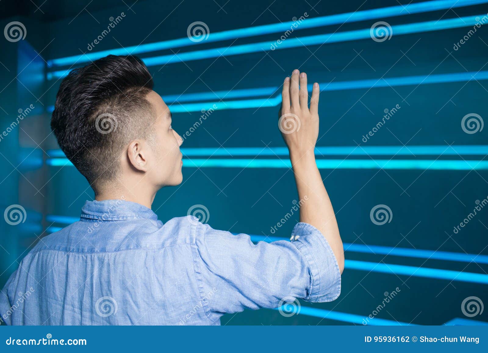 Man on tech background stock photo. Image of electrical - 95936162