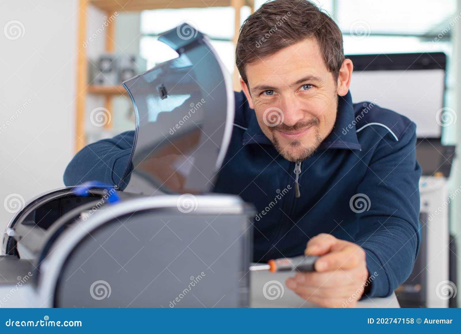 Man Technician Repairing Printer at Business Place at Work Stock Photo ...