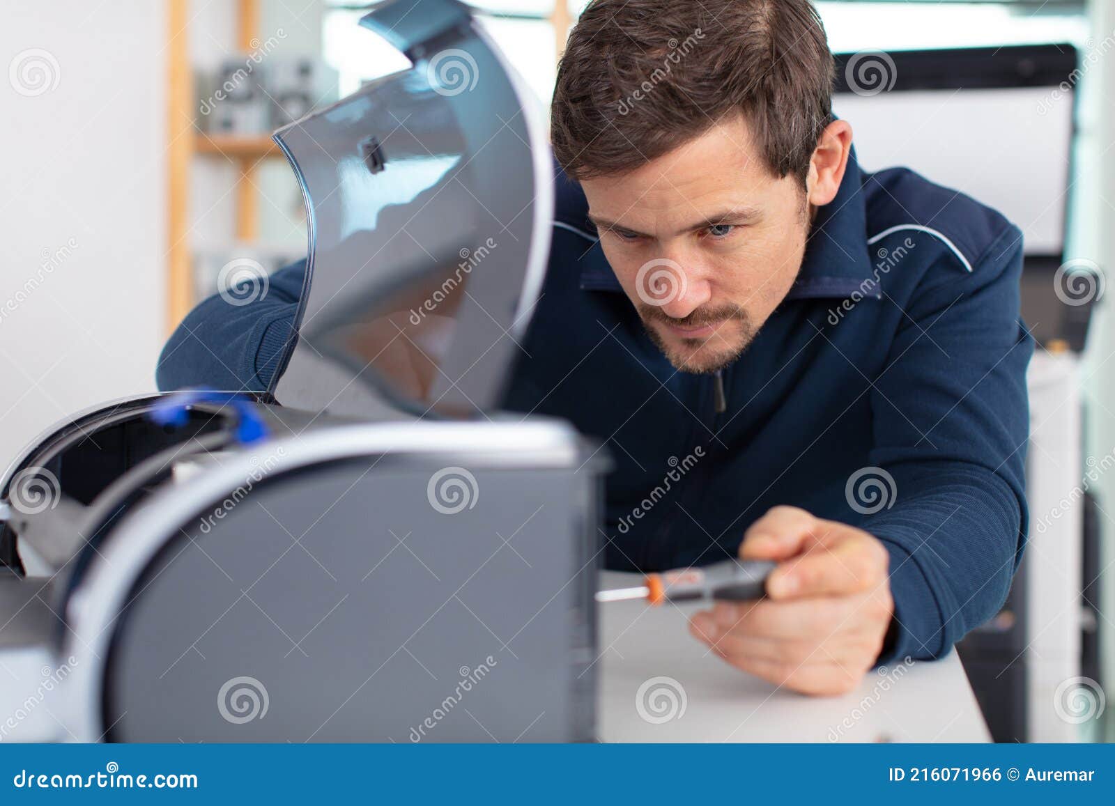 Man Technician Repairing Printer at Business Place at Work Stock Photo ...