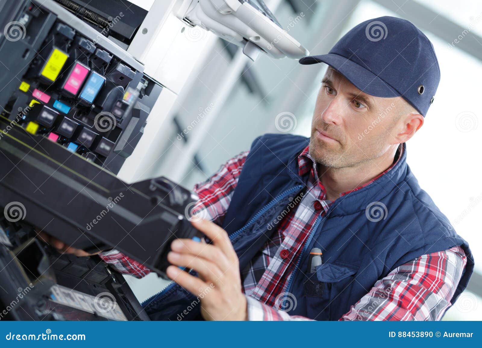Man Technician Repairing Printer at Business Place at Work Stock Photo ...