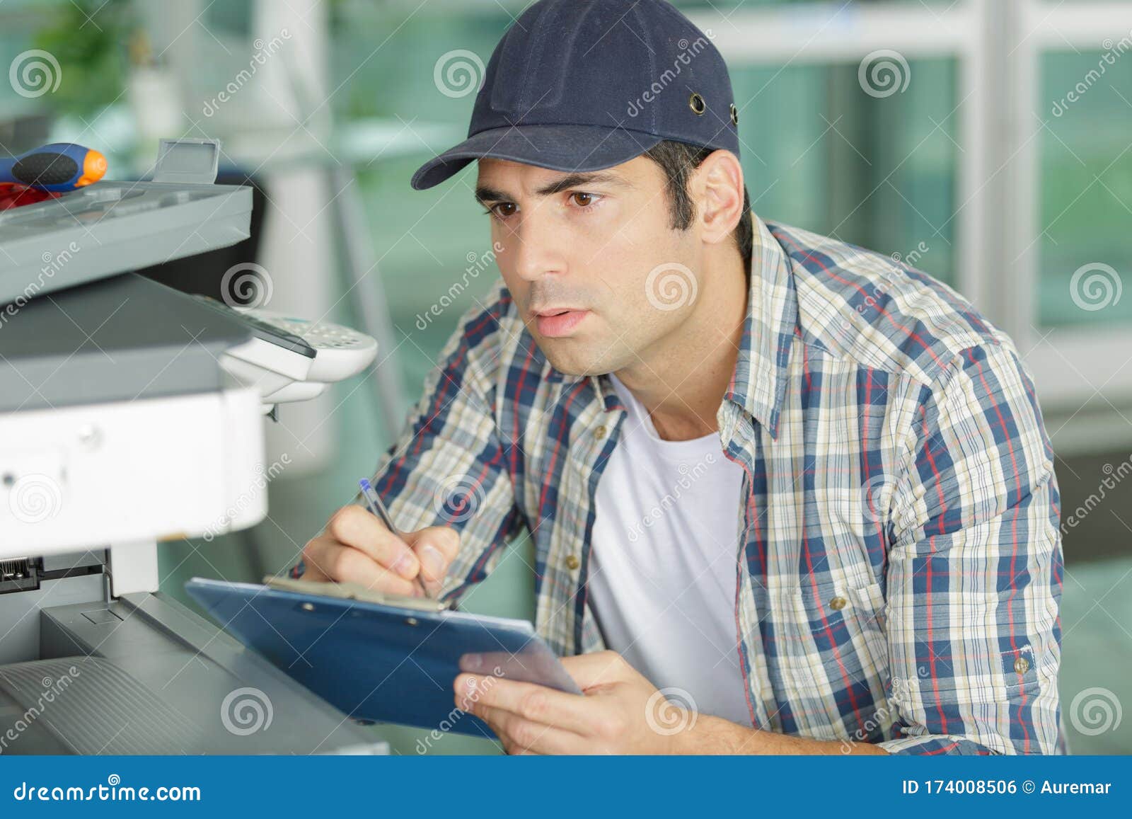 Man Technician Repairing Printer at Work Stock Photo - Image of ...