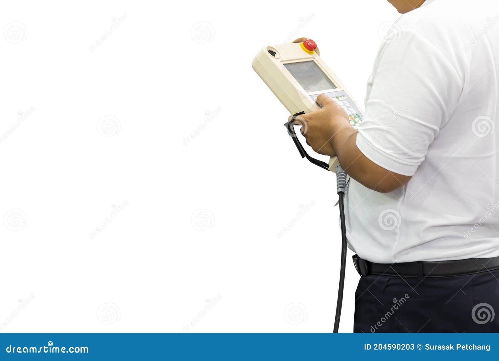 Man or Technician Standing with His Back with Holding Remote for ...