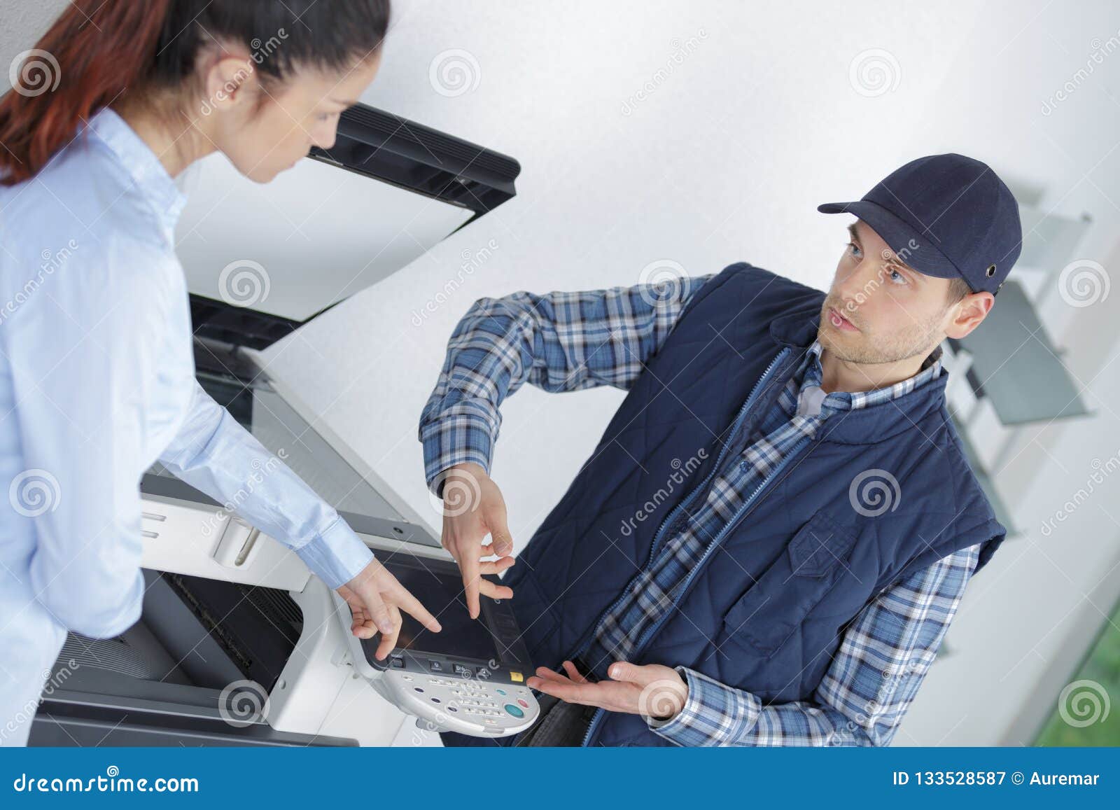 Man Technician Talking To Worker about Printer Stock Image - Image of ...
