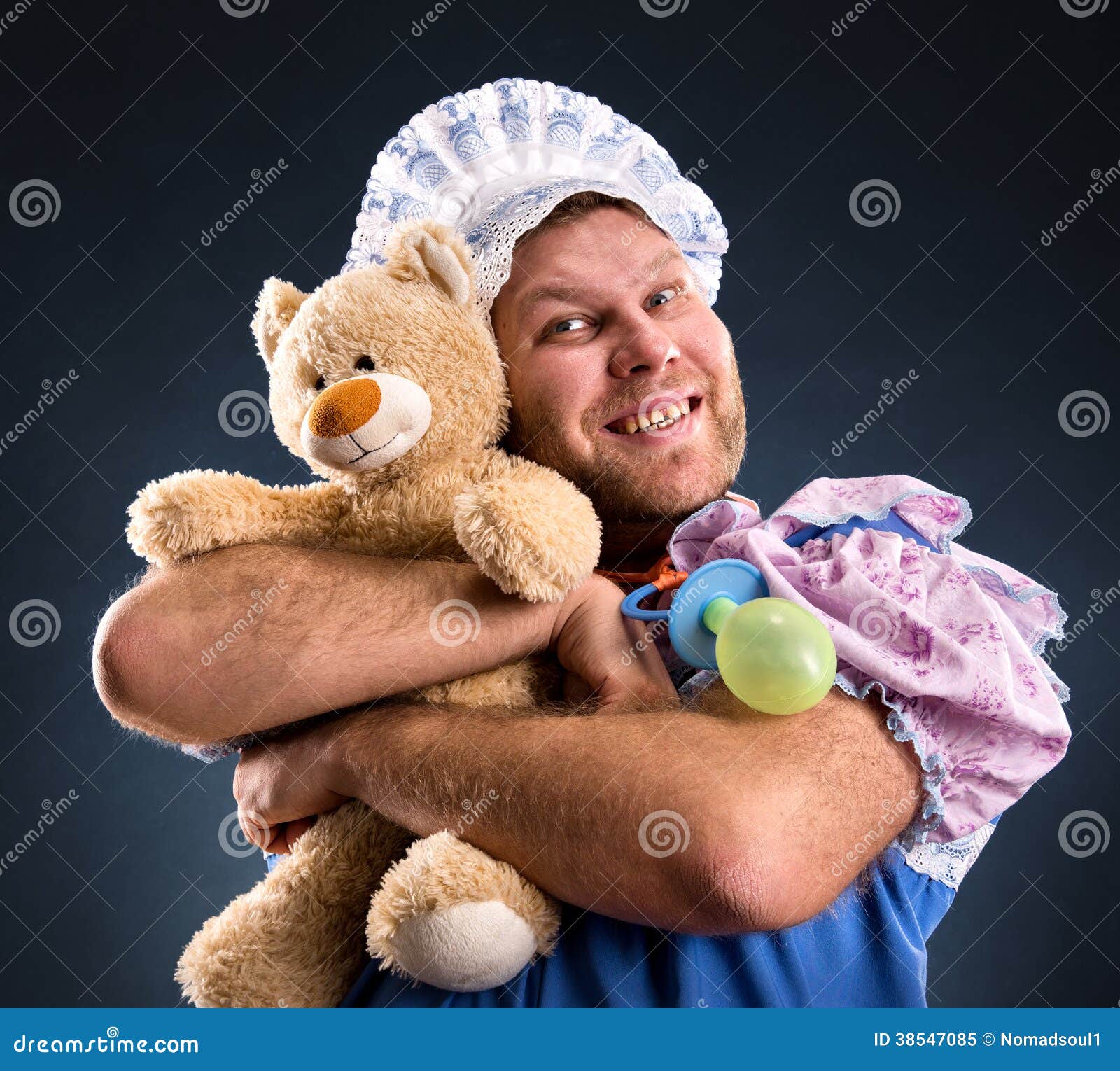 Man and teddy bear stock image. Image of head, stress - 38547085