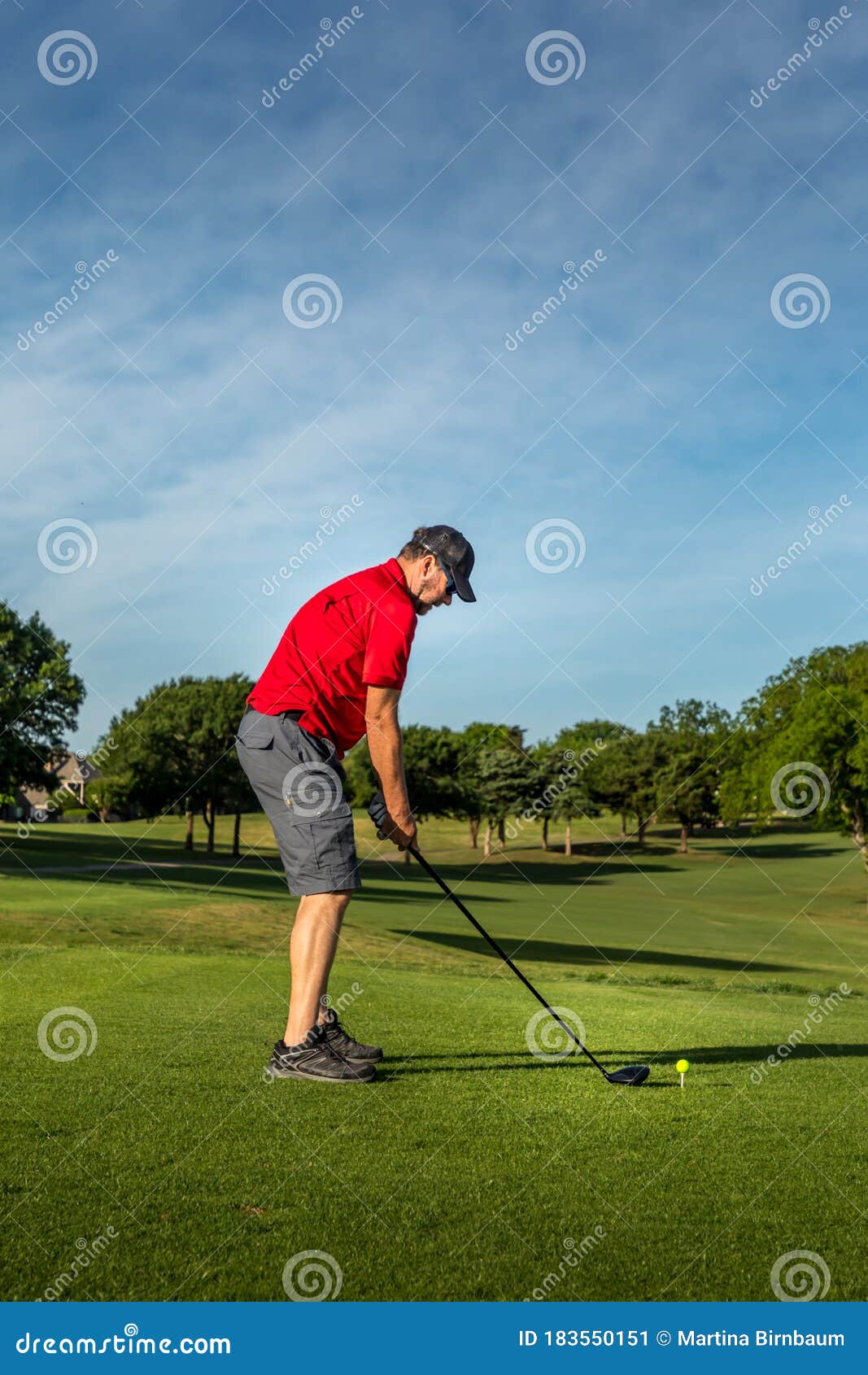 Man Teeing Off in the Tee Box, Playing Golf Stock Image - Image of ...