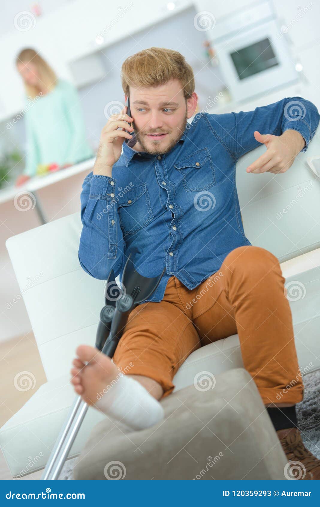 Man on Telephone Foot Bandaged Stock Image - Image of healthcare ...