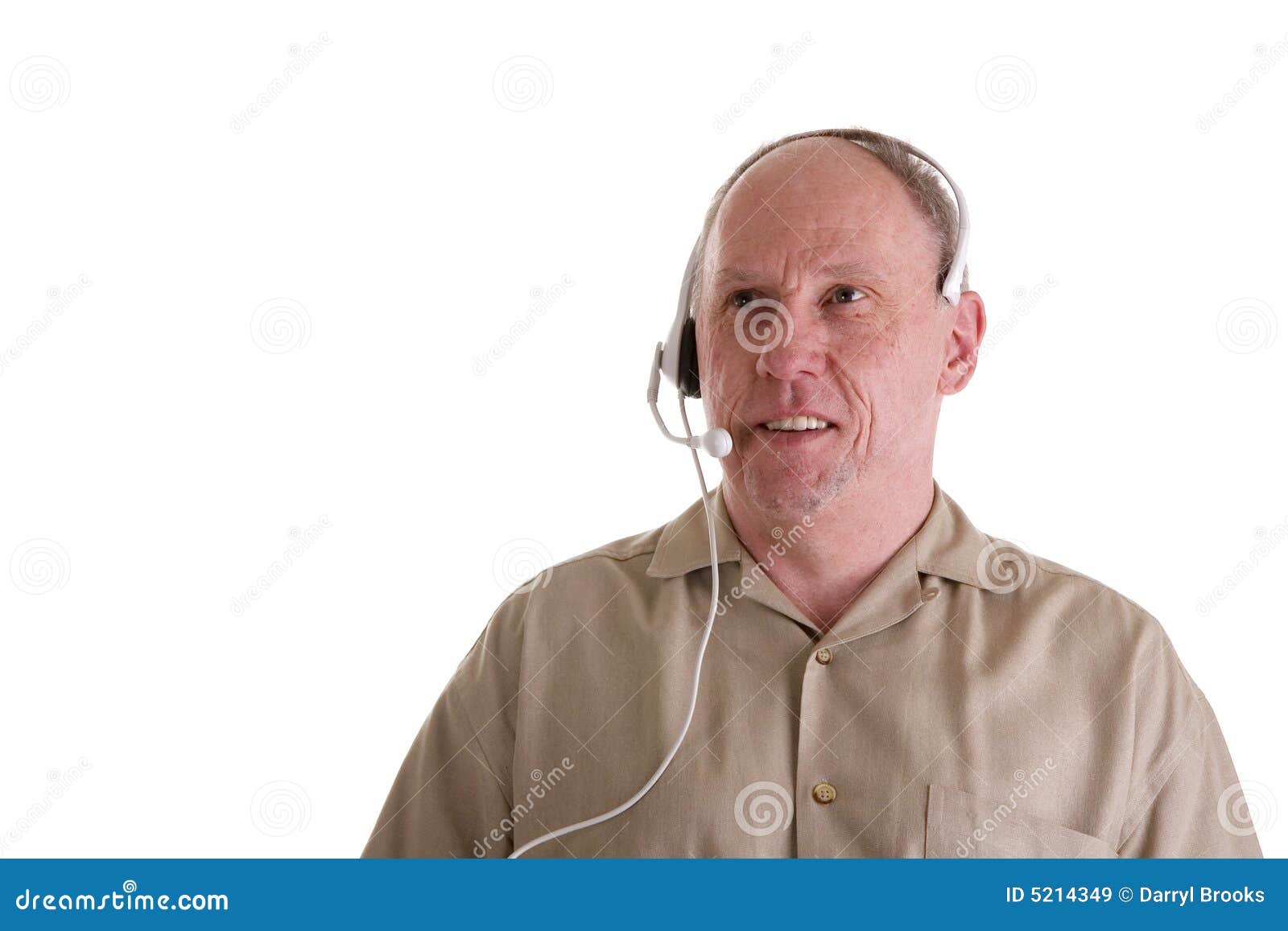 Man with Telephone Headset in Brown Shirt Stock Image - Image of ...