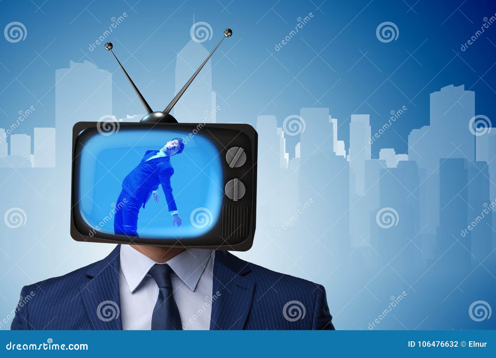 The Man with Television Head in Tv Addiction Concept Stock Photo ...