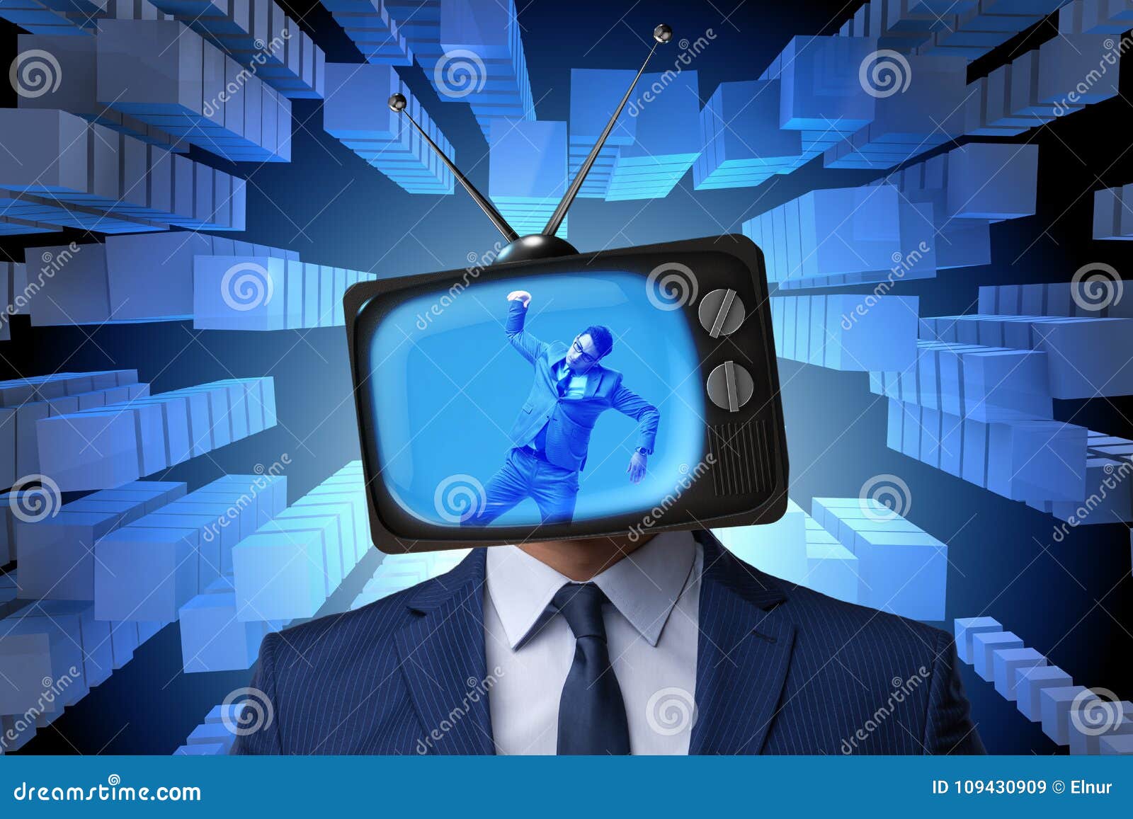 The Man with Television Head in Tv Addiction Concept Stock Illustration ...