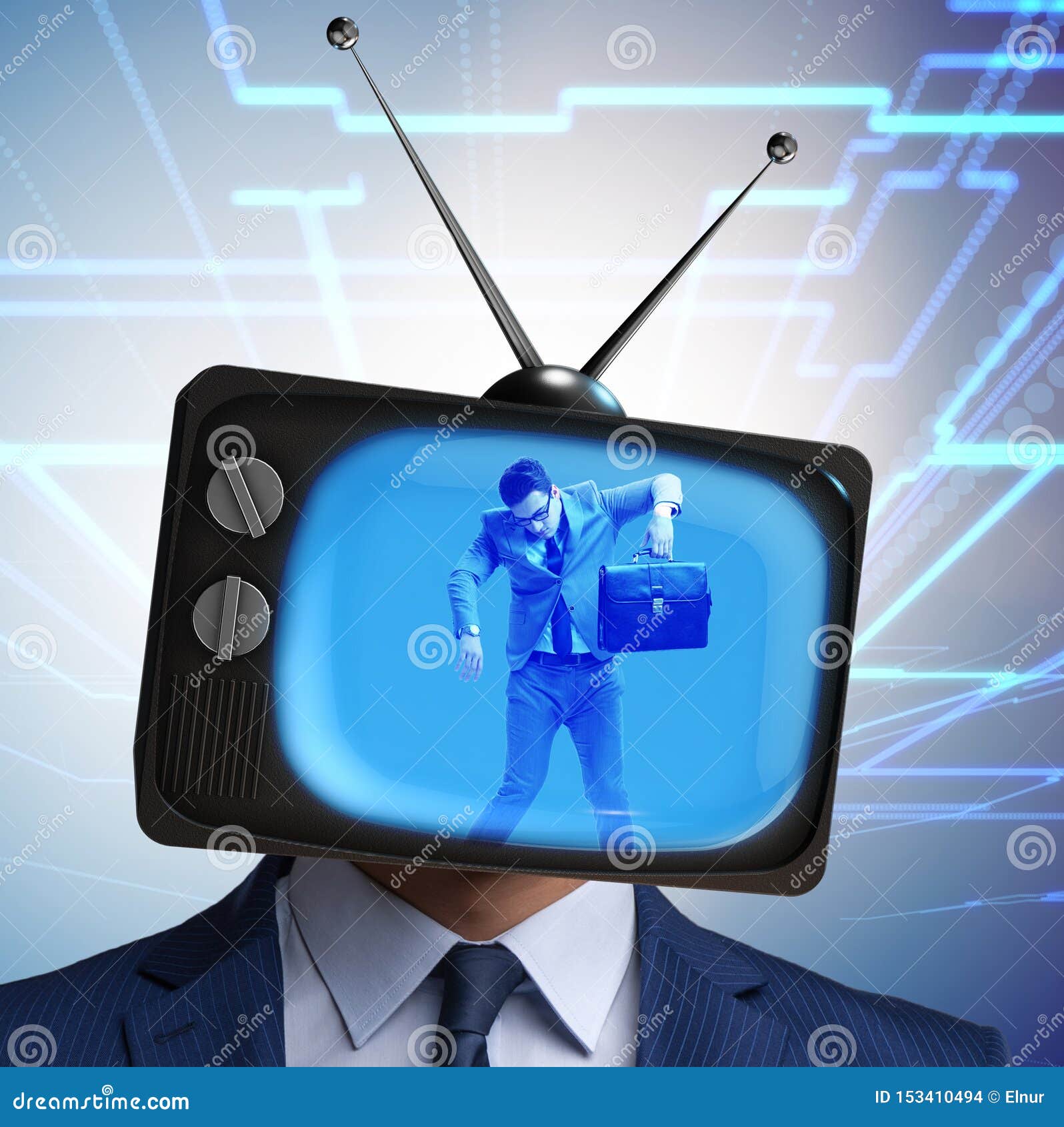 Man with Television Head in Tv Addiction Concept Stock Photo - Image of ...