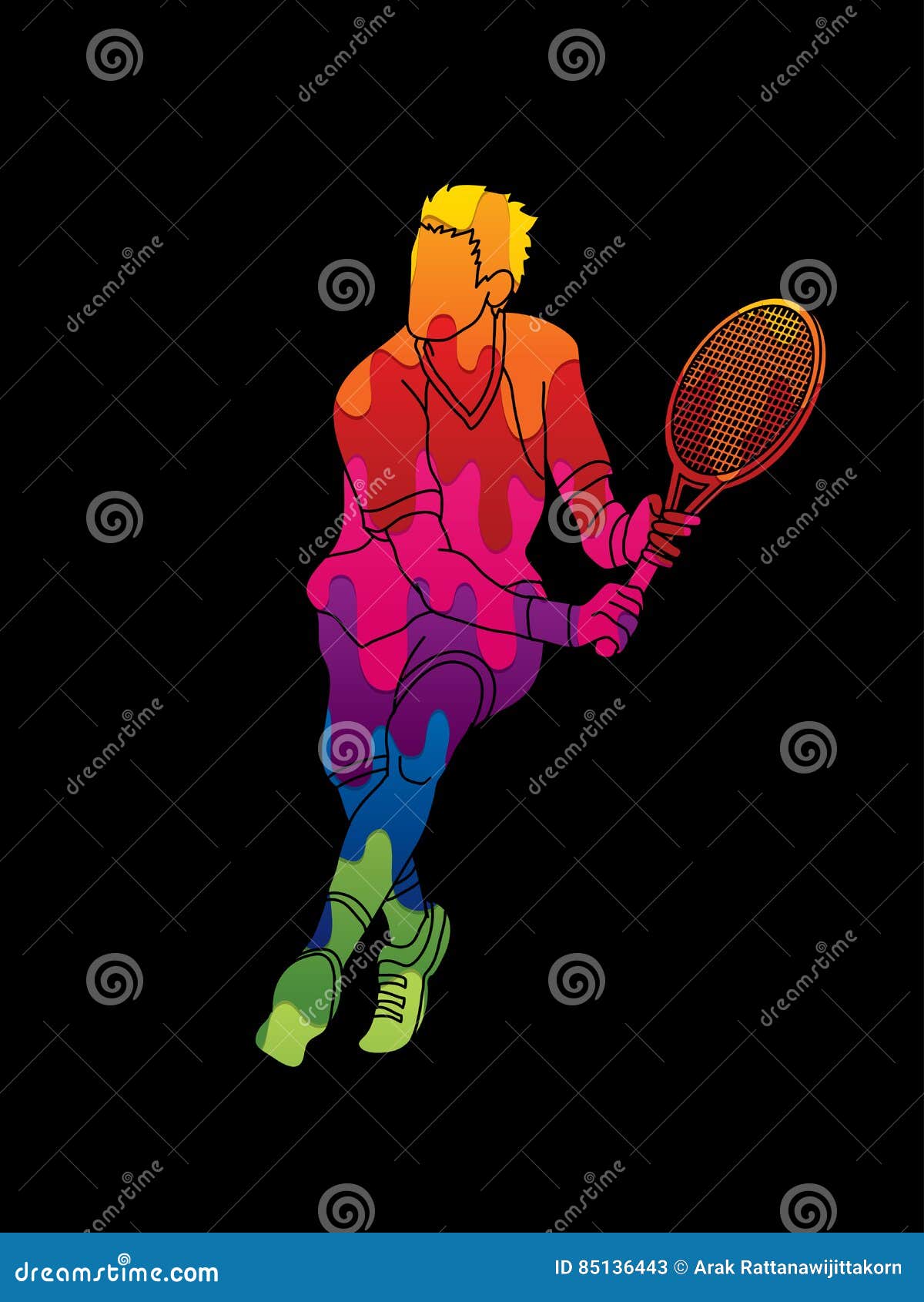 Man tennis player action stock vector. Illustration of forehand - 85136443