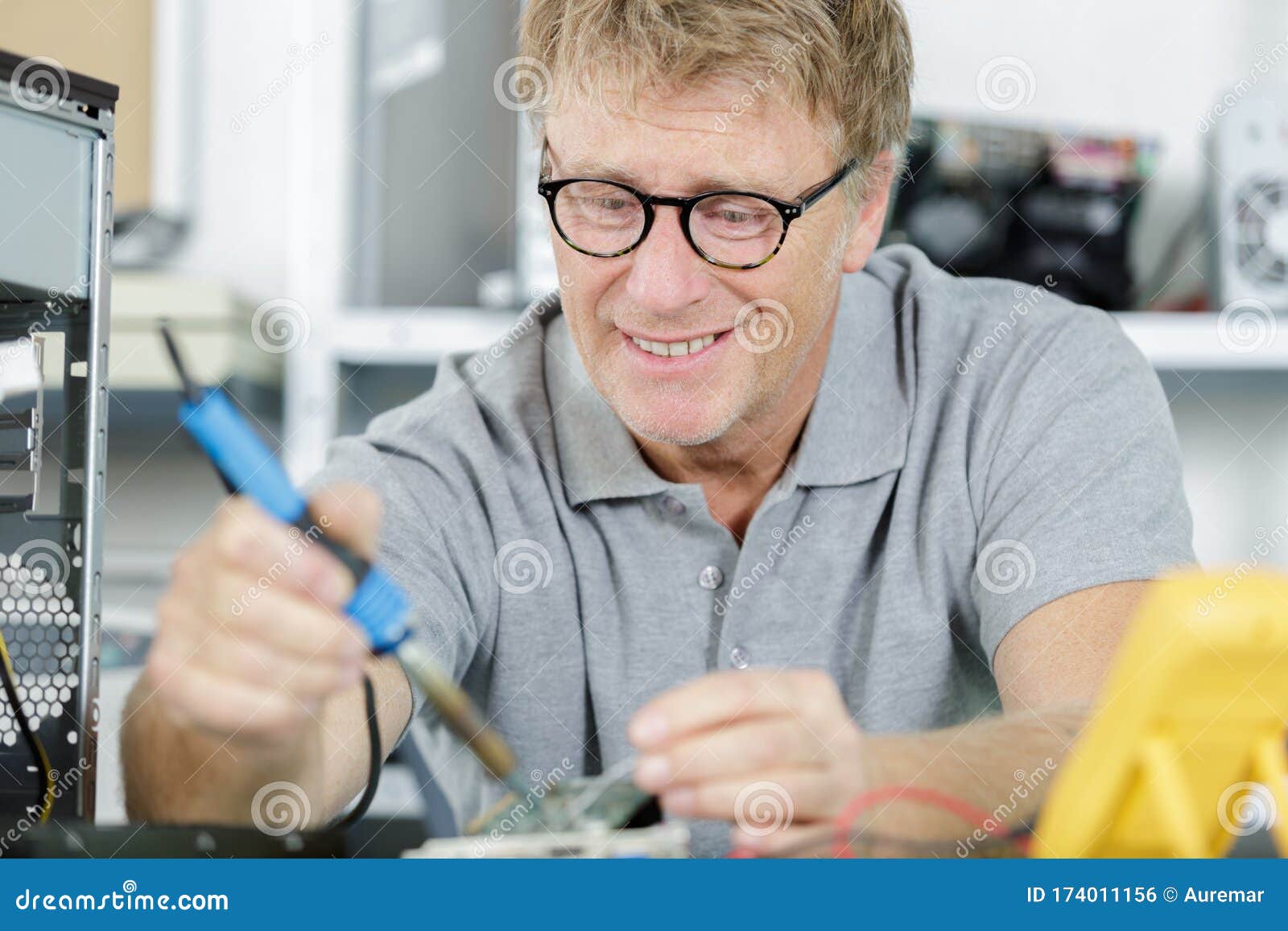 Man Testing Circuit Board in Office Stock Photo - Image of research ...