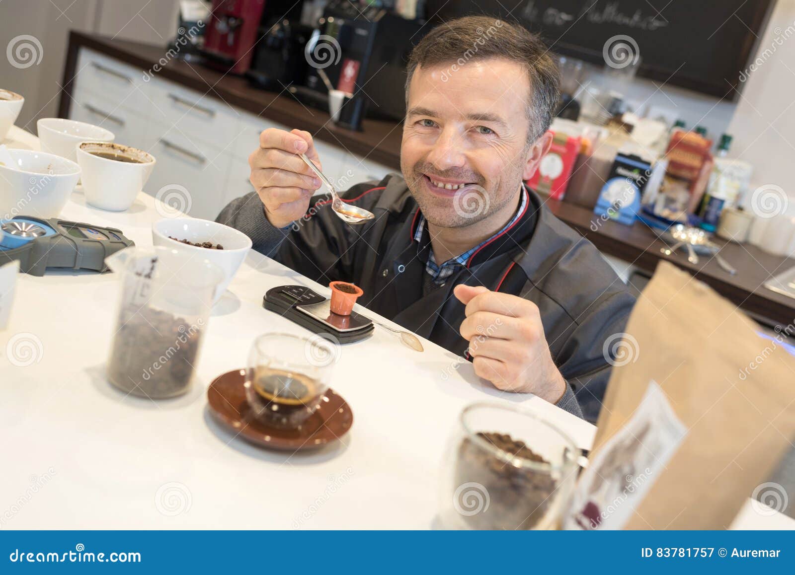 Man Testing Different Types Coffee Stock Image - Image of scales ...