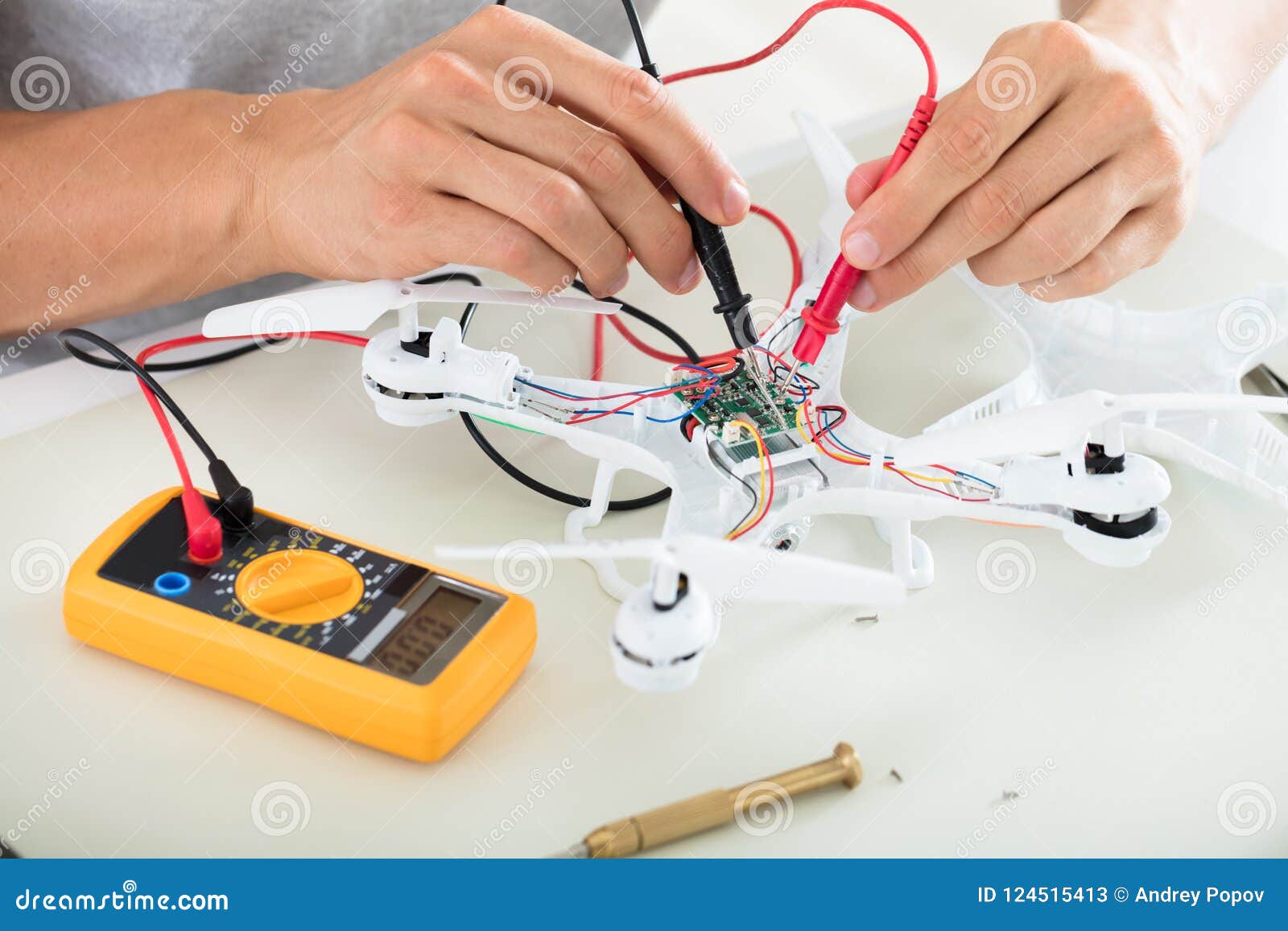 Man Testing Electric Current of Drone Using Multimeter Tool Stock Image ...