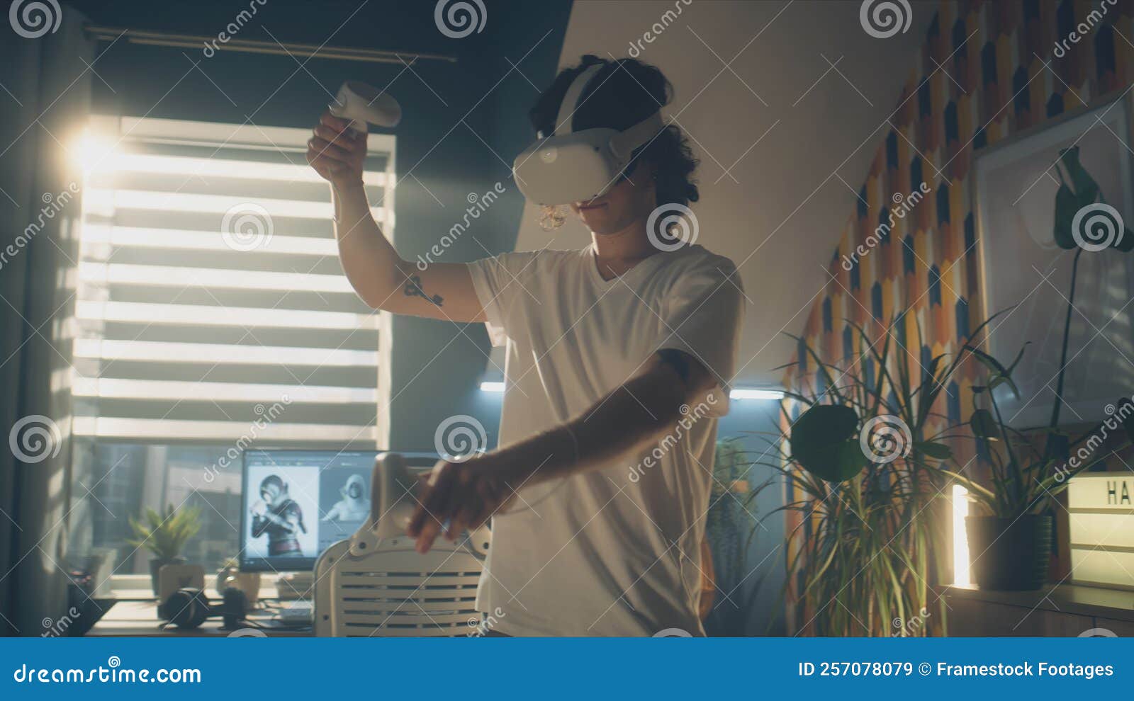Man Testing Video Game in VR Goggles Stock Image - Image of augmented ...
