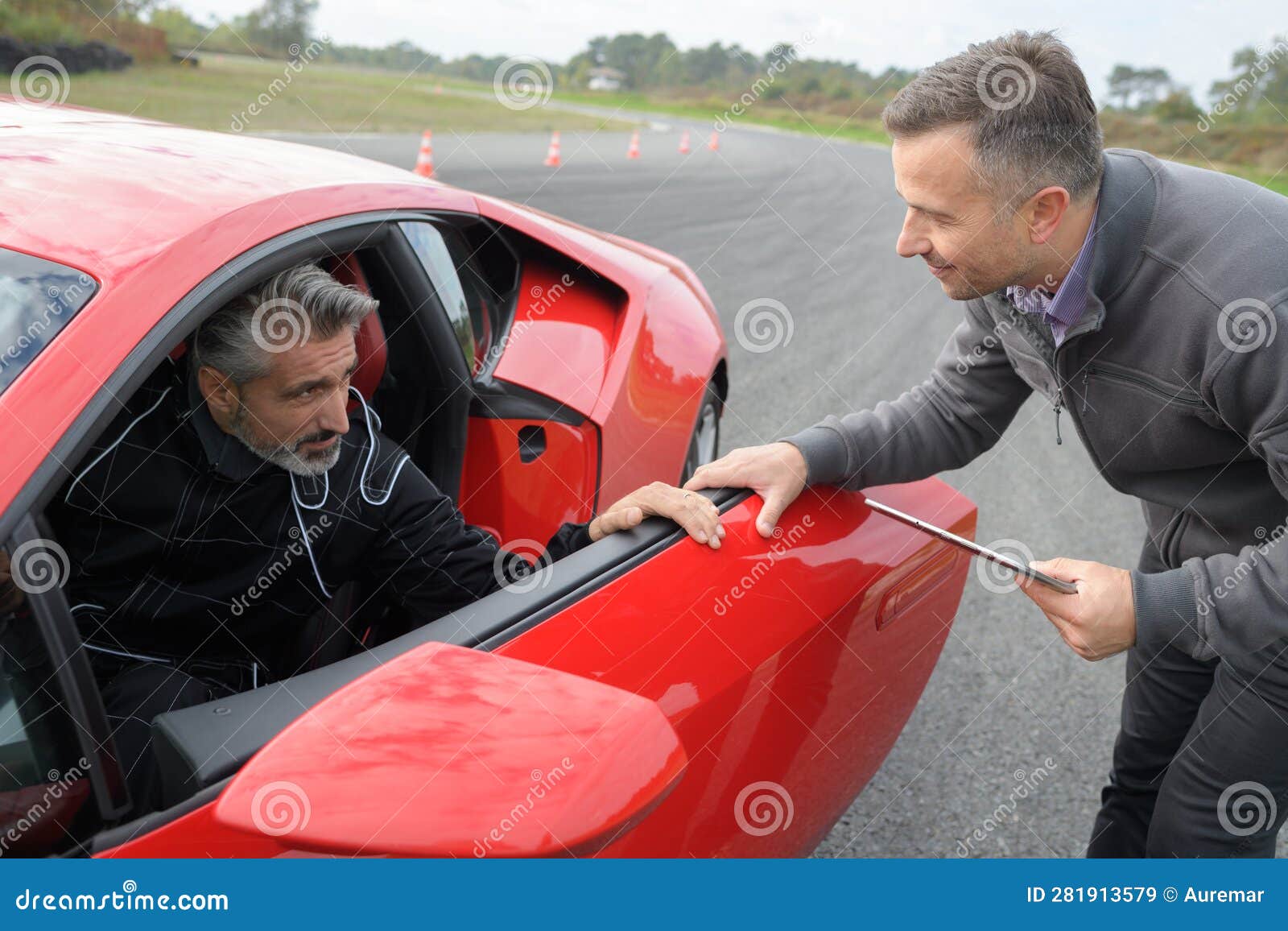 Man testing red car stock image. Image of driving, enamoured - 281913579