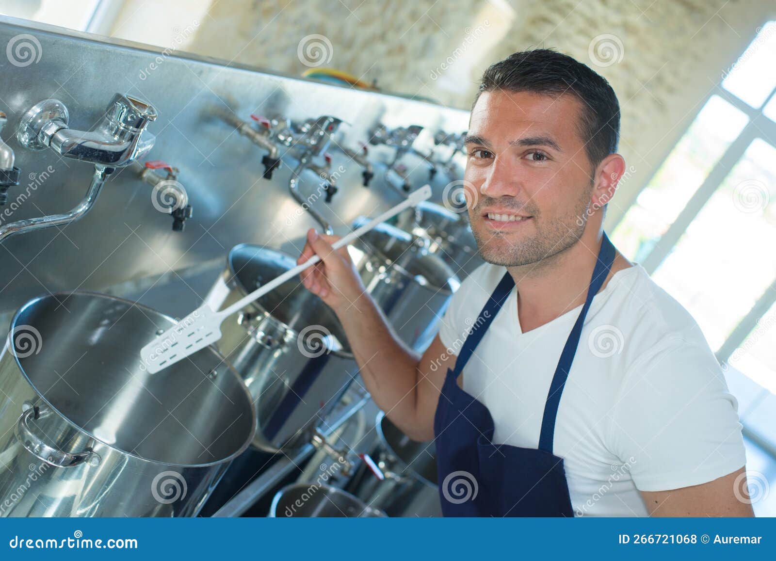 Man Testing Temperature Beer in Wort while Making Beer Stock Photo ...