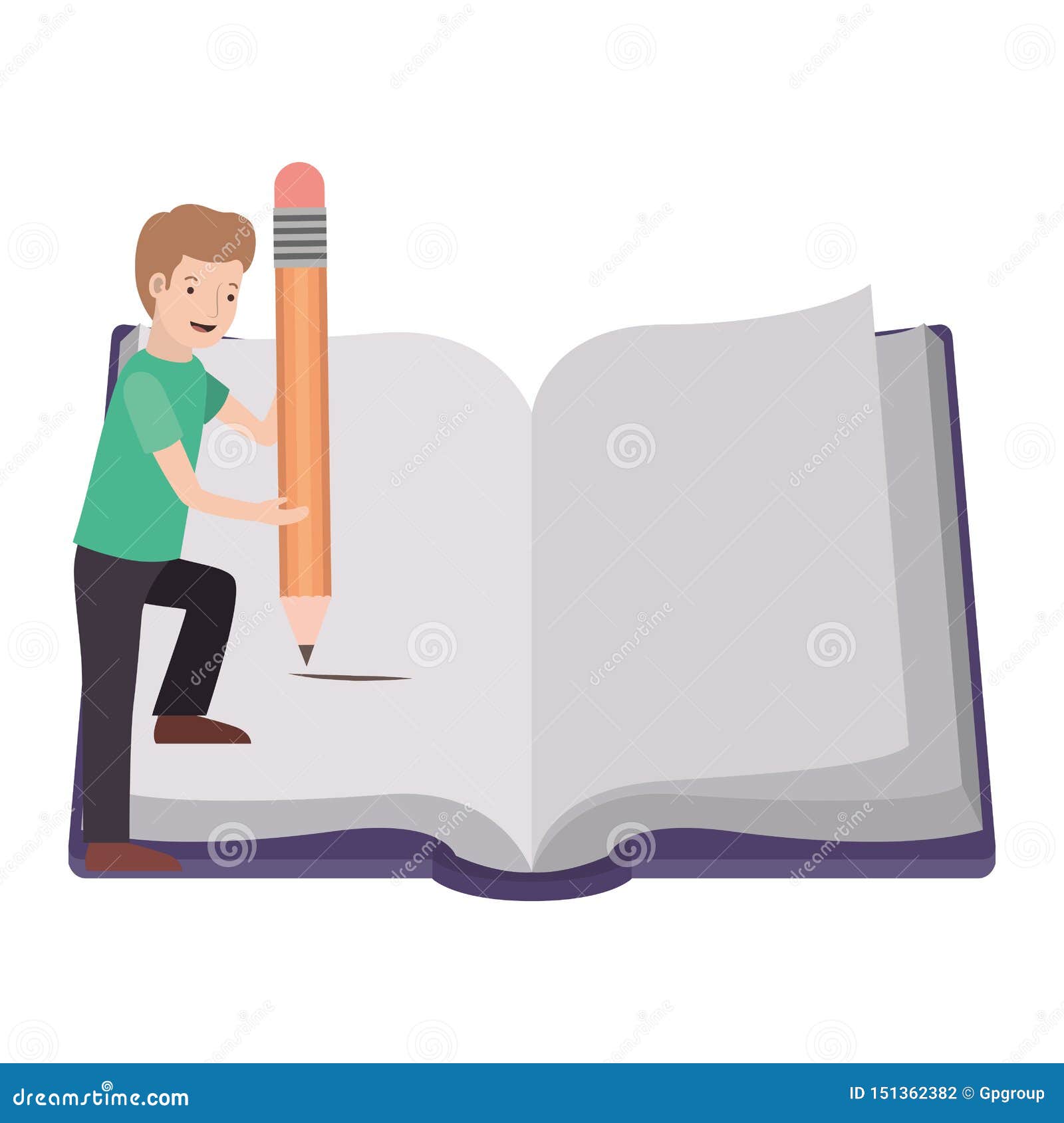 Man with Text Book and Pencil Avatar Character Stock Vector ...