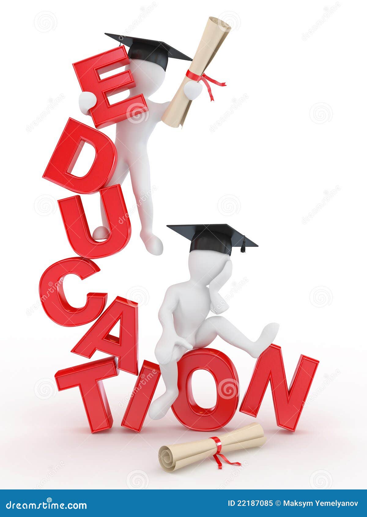 Man on text education. 3d stock illustration. Illustration of learn ...