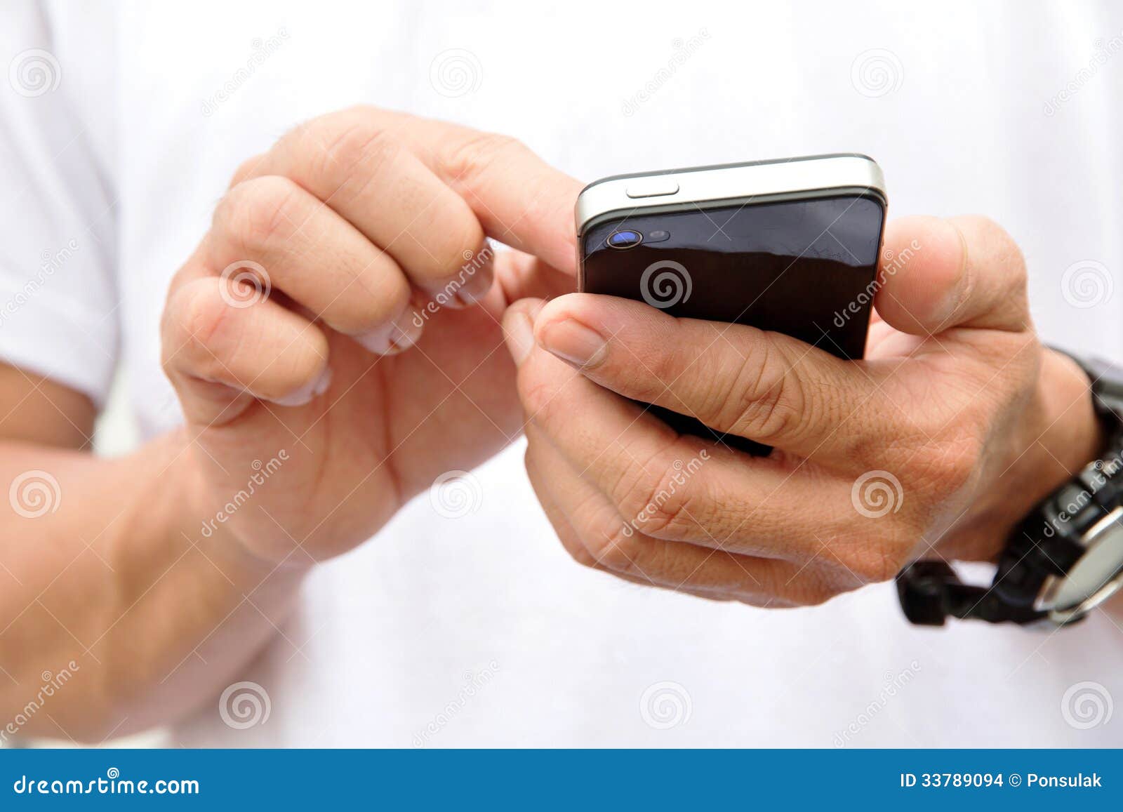 Man Text Messaging on His Phone Stock Photo - Image of touch ...