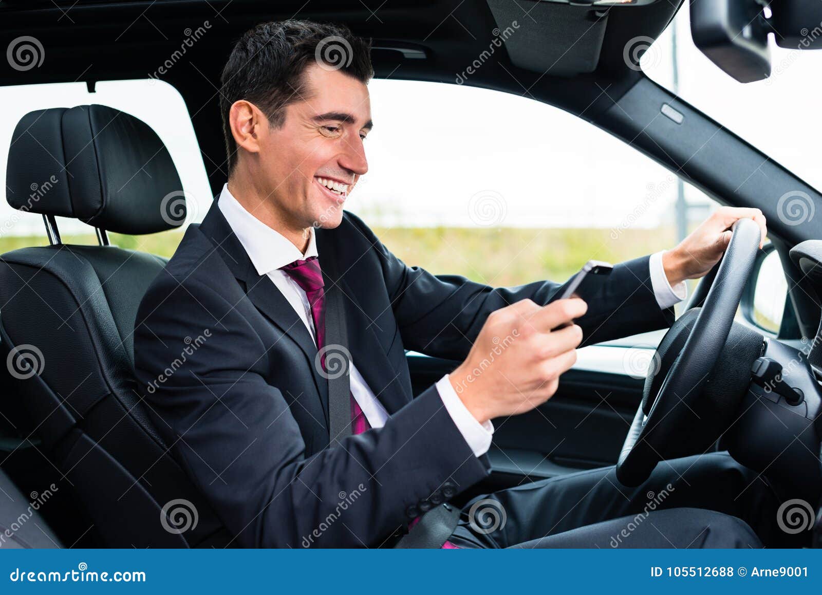 Man Texting while Driving by Car Stock Photo - Image of people, person ...