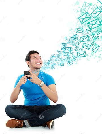 Man texting message stock image. Image of happy, face - 31756299