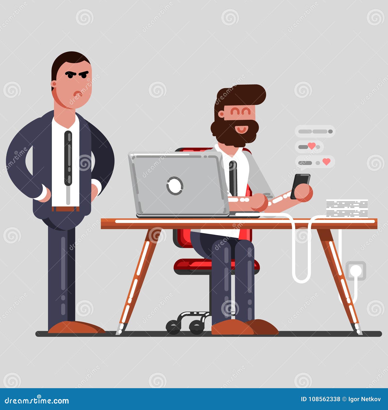 Man Texting in Work when His Boss Standing Behind Stock Vector ...