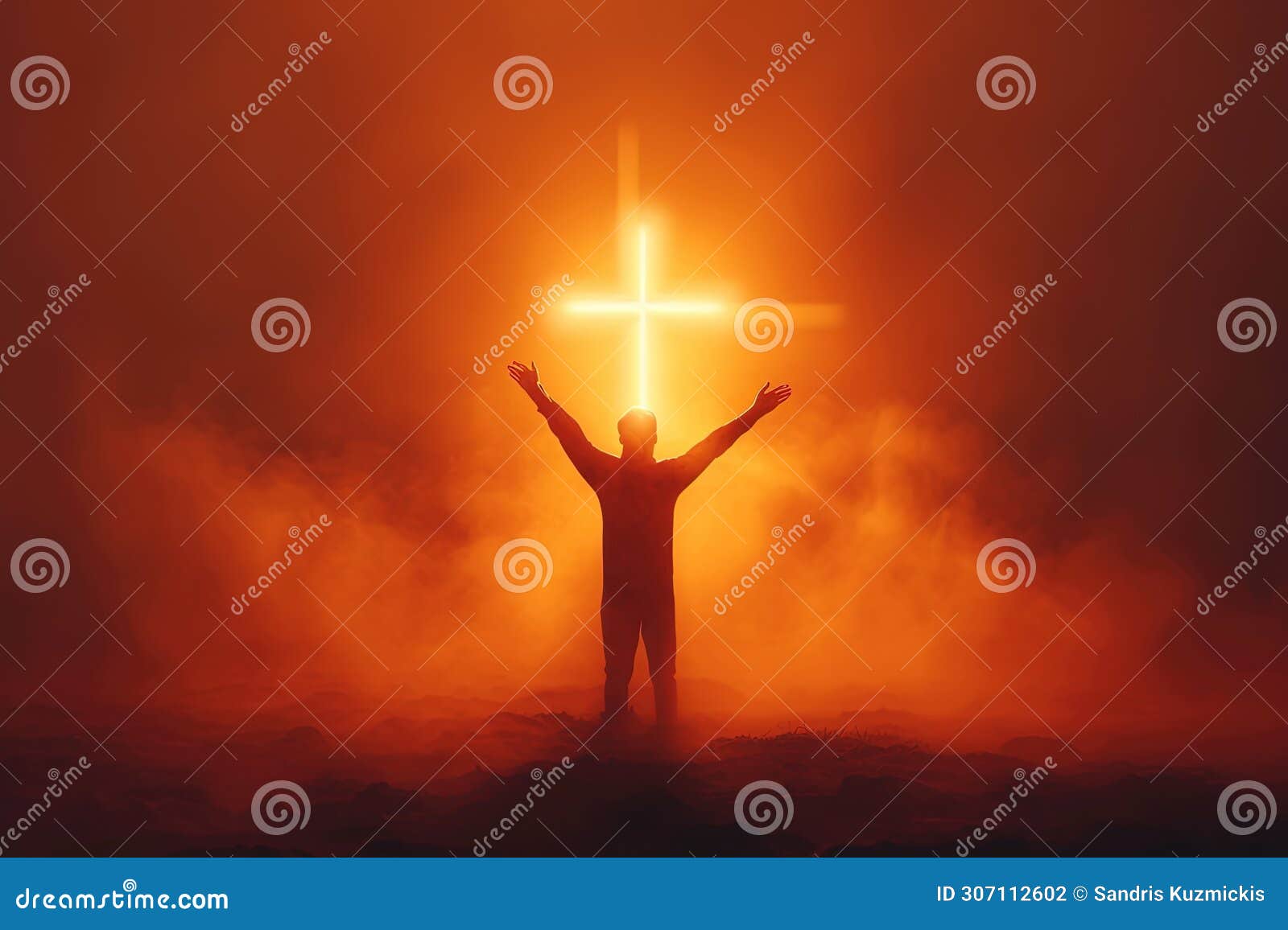 Man Thanks God with Raised Hands. Generative AI Stock Illustration ...