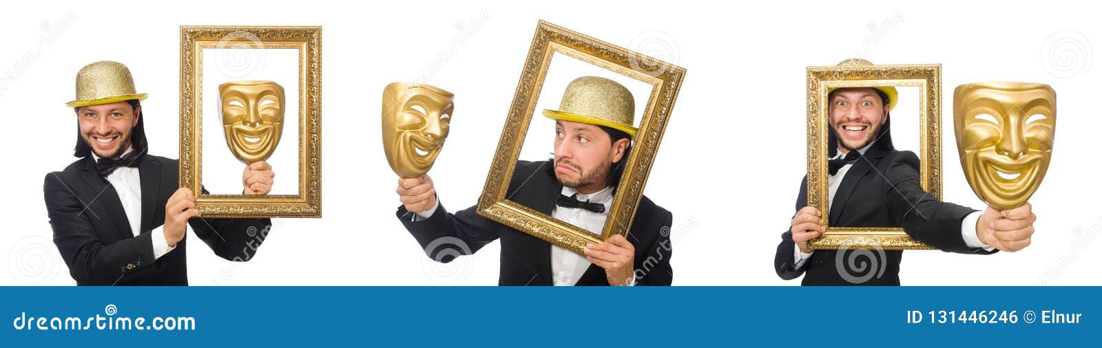 The Man with Theater Mask Isolated on White Stock Photo - Image of ...