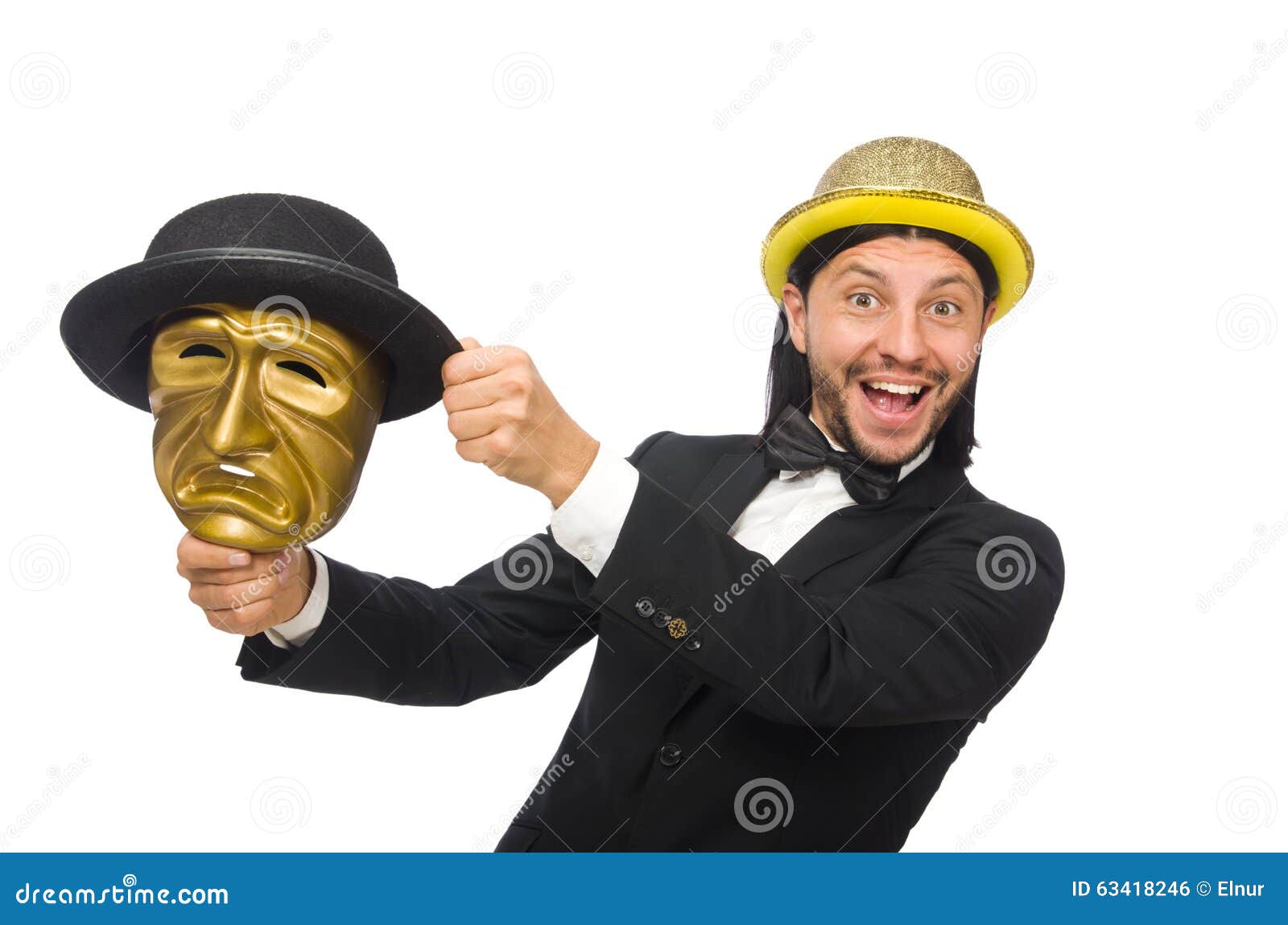 The Man with Theater Mask Isolated on White Stock Photo - Image of ...