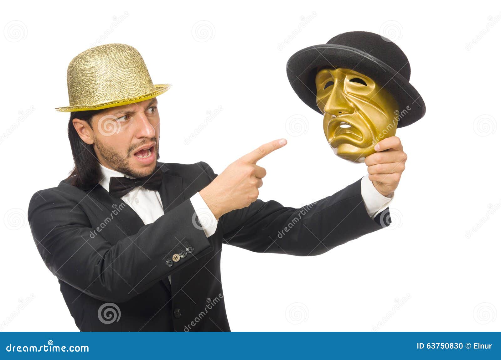 The Man with Theater Mask Isolated on White Stock Photo - Image of face ...