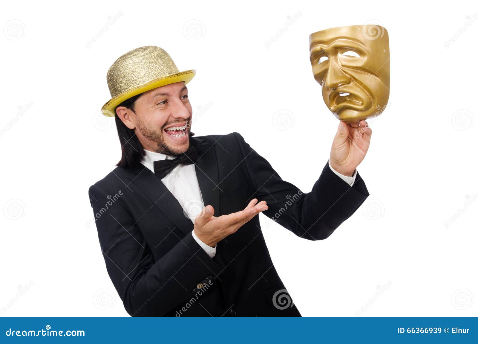 The Man with Theater Mask Isolated on White Stock Image - Image of ...