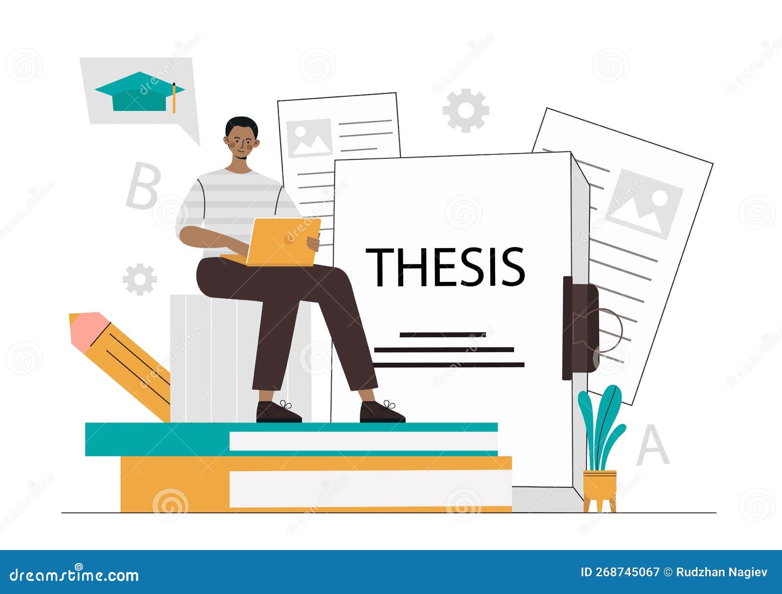 Man with thesis stock illustration. Illustration of white - 268745067