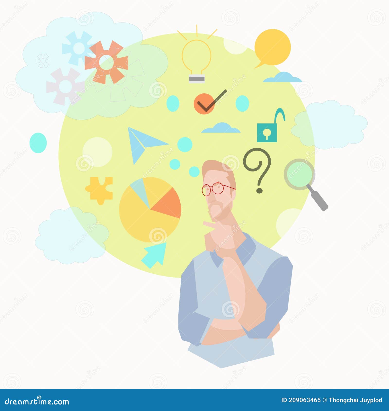 Man thinging stock vector. Illustration of diagram, line - 209063465