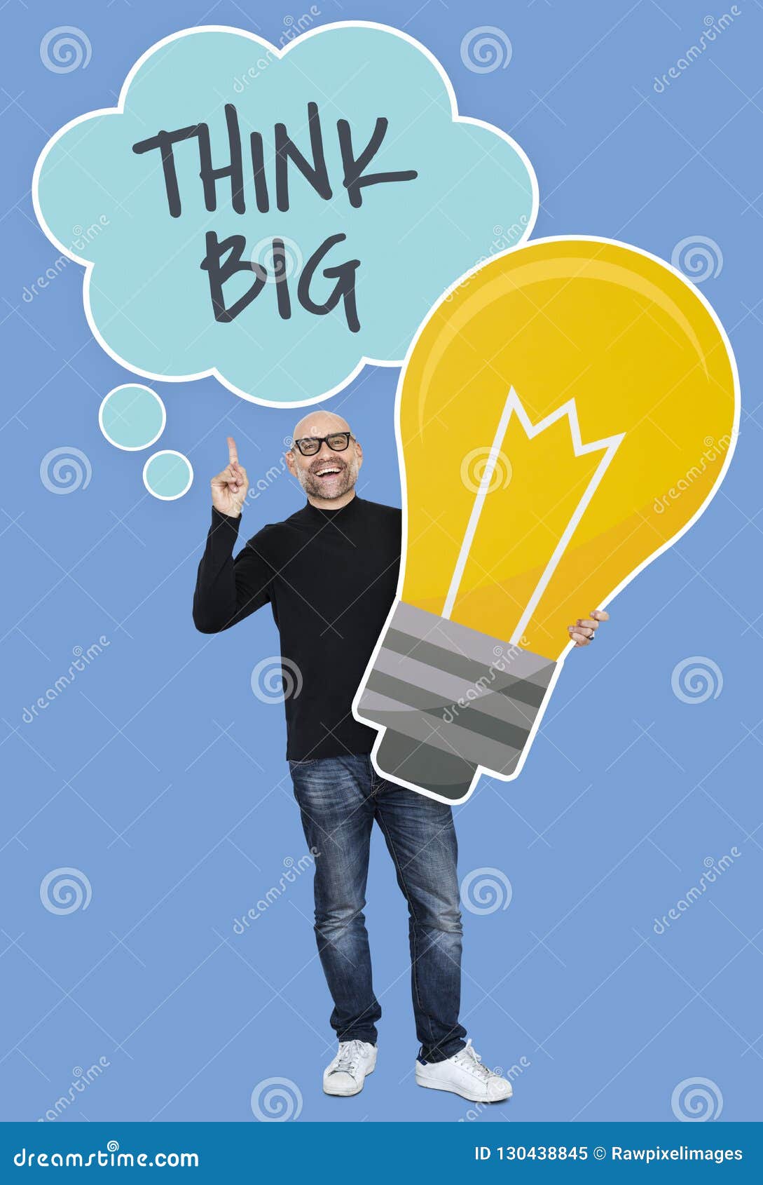 Man with Think Big Ideas Holding a Light Bulb Icon Stock Image - Image ...