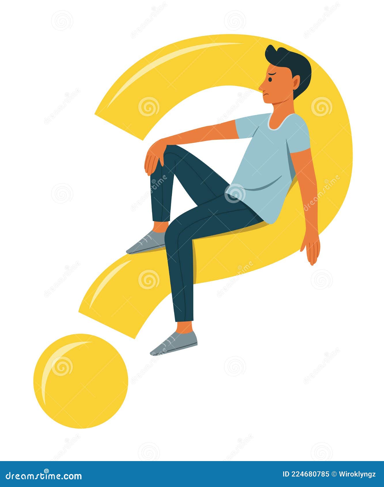 Man Think the Question while Sit on a Big Question Mark Symbol. Stock ...