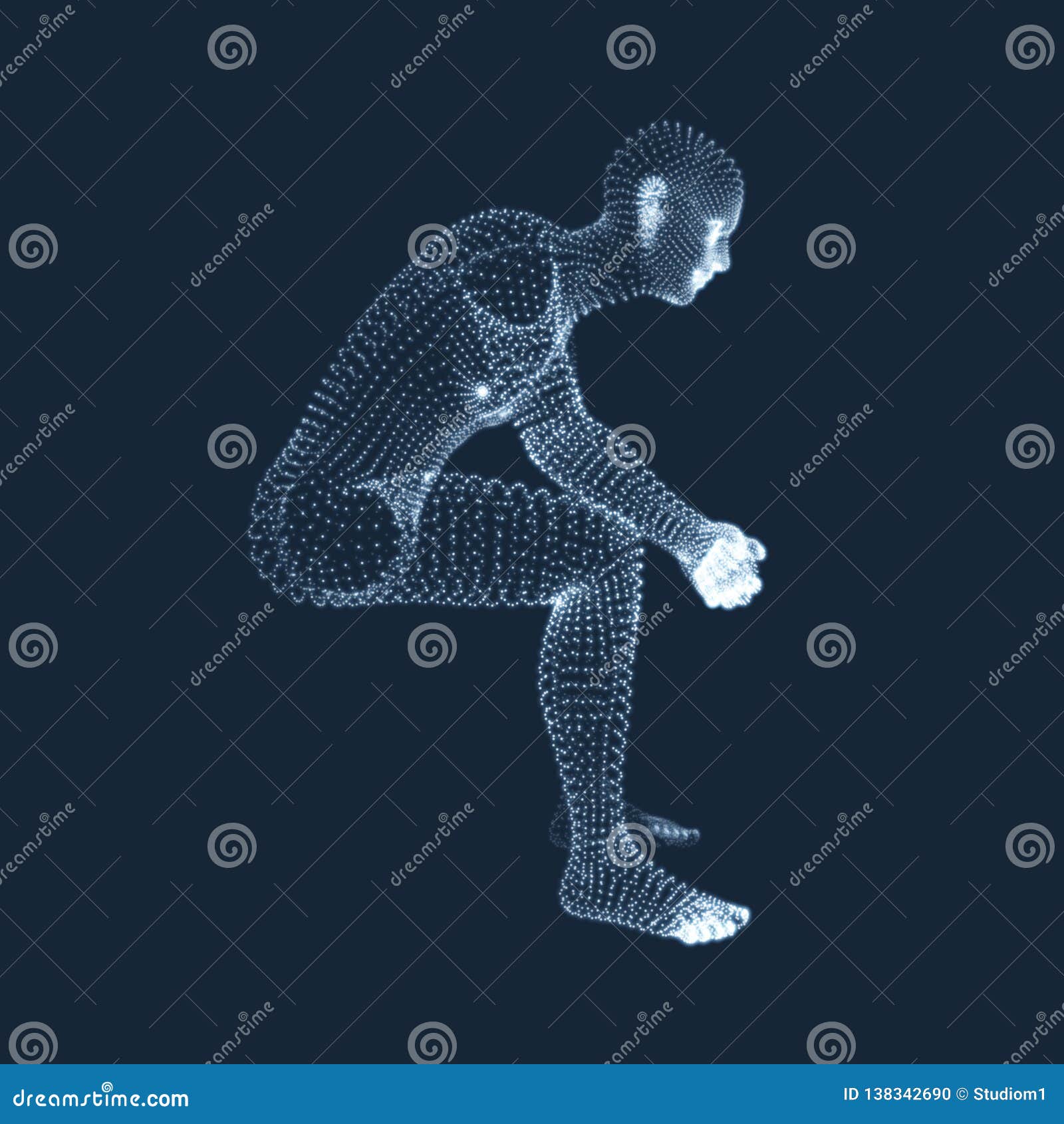 Man in a Thinker Pose. 3D Model of Man Stock Vector - Illustration of ...