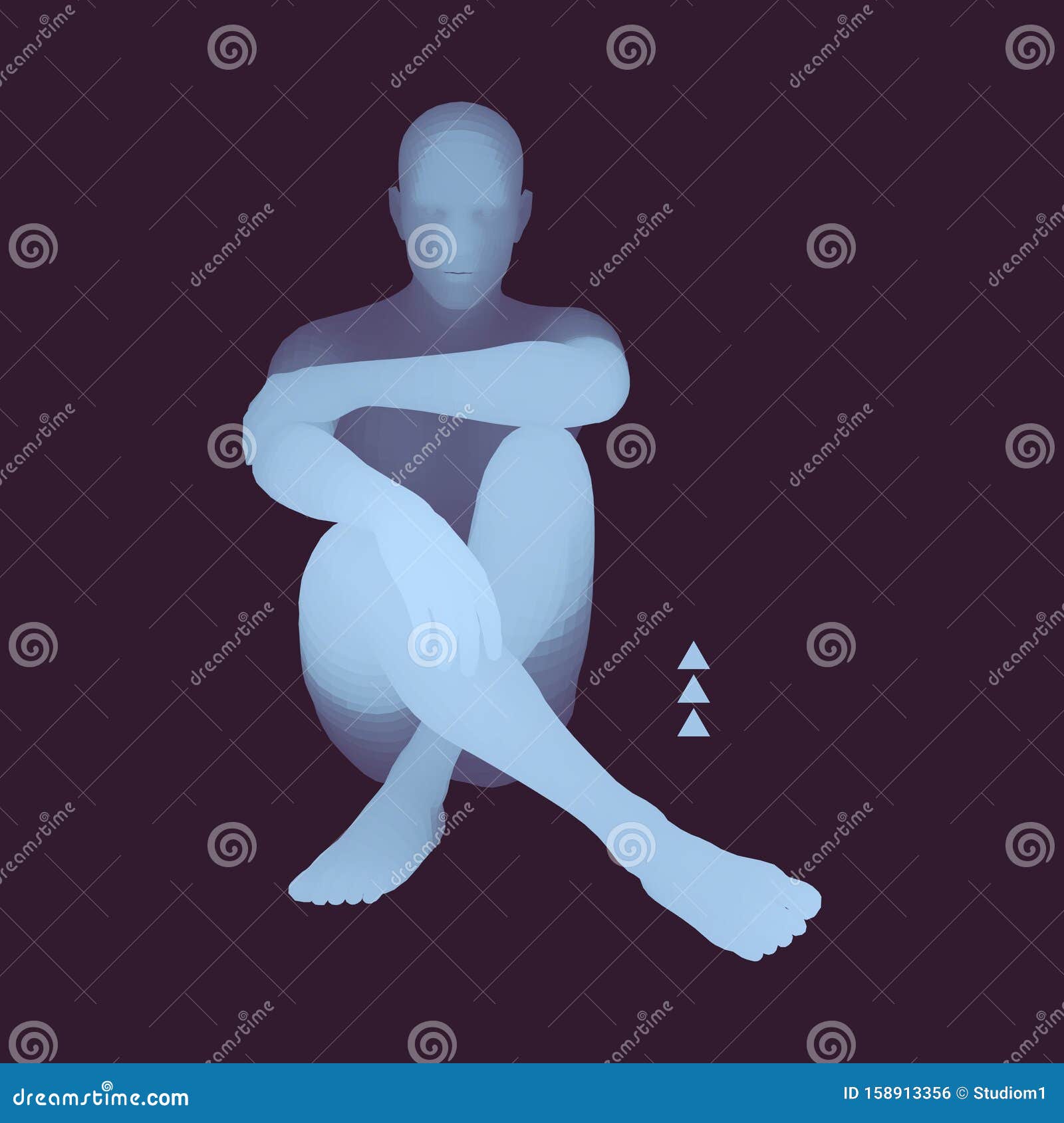 Man In A Thinker Pose. 3D Model Of Man. Business, Science, Psychology ...